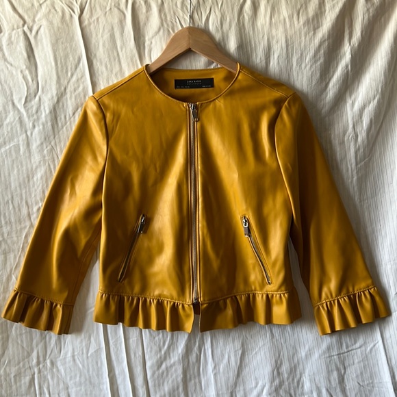 Zara | Jackets & Coats | Zara Basic Pleather Mustard Yellow Jacket ...